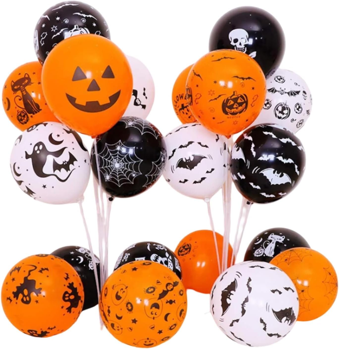 Syzplnwy 100pcs Halloween Latex Balloons - Pumpkin, Spider Web, Bat ...
