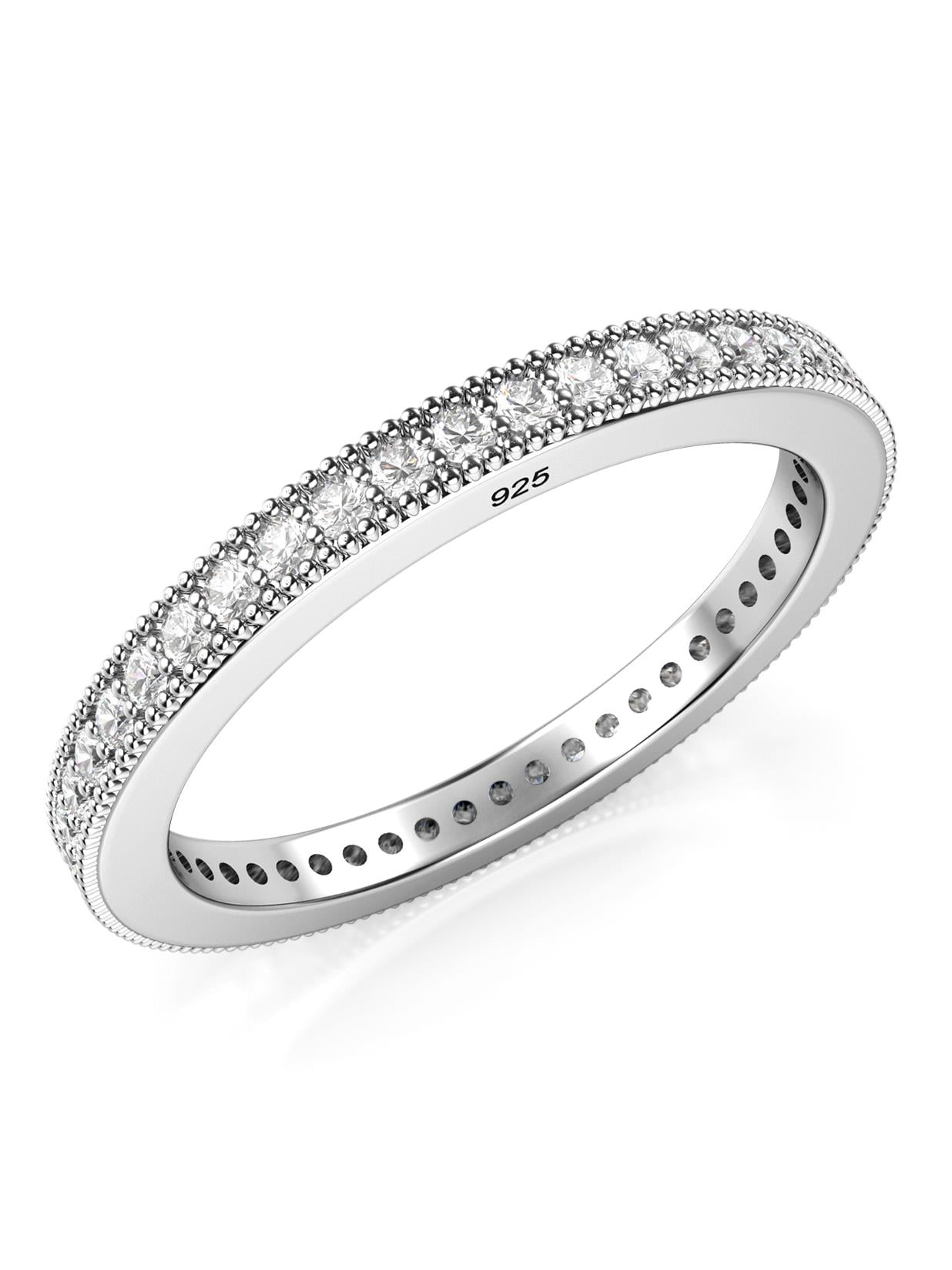 Sz 11 Sterling Silver 2MM 925 CZ Cubic Zirconia Eternity Wedding Band Ring - Walmart.com