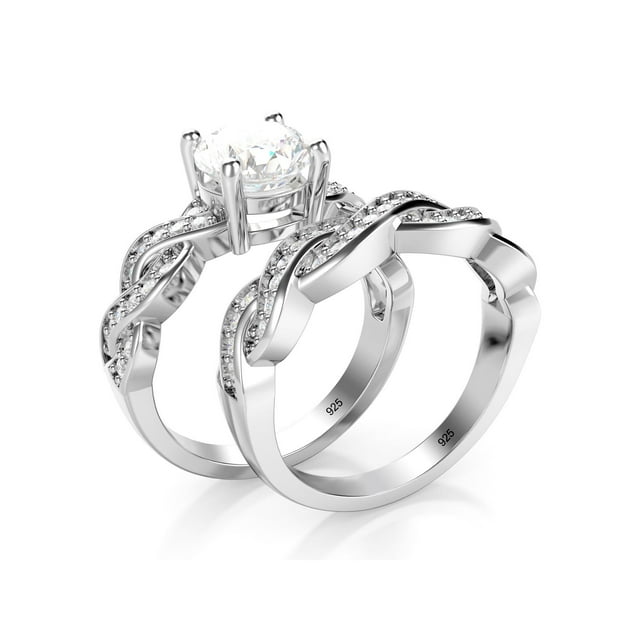 Sz 11 Sterling Silver 925 CZ Cubic Zirconia Infinity Wedding Engagement Ring Set - Walmart.com