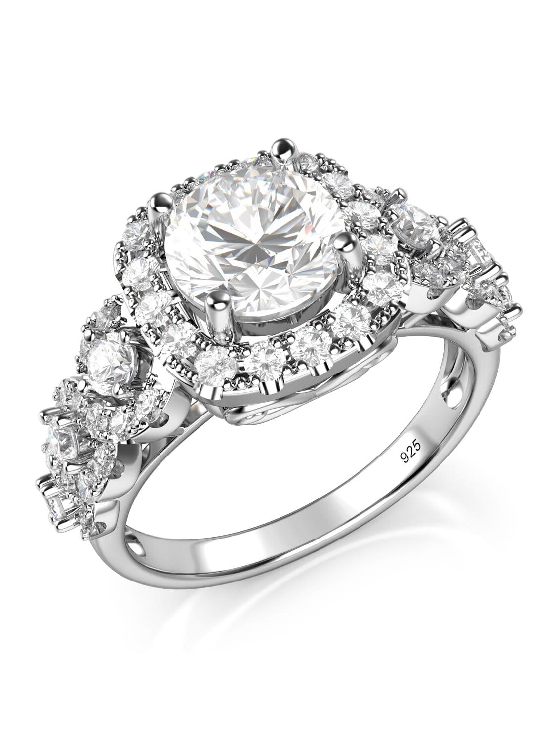 Sz 11 Sterling Silver 925 Round Brilliant CZ Cubic Zirconia Halo Engagement Ring - Walmart.com