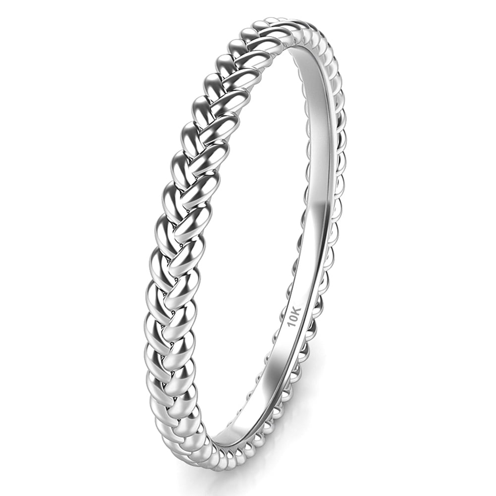 Sz 4.0 Solid 10K White Gold 2MM Eternity Braided Rope Stackable Comfort ...