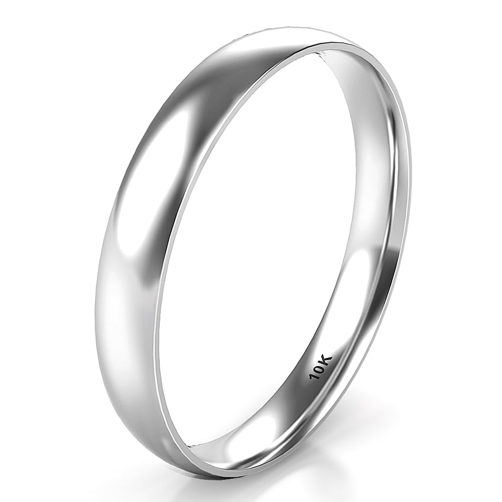 Sz 4.5 Solid 10K White Gold 3MM Plain Dome Comfort Fit Wedding Band ...