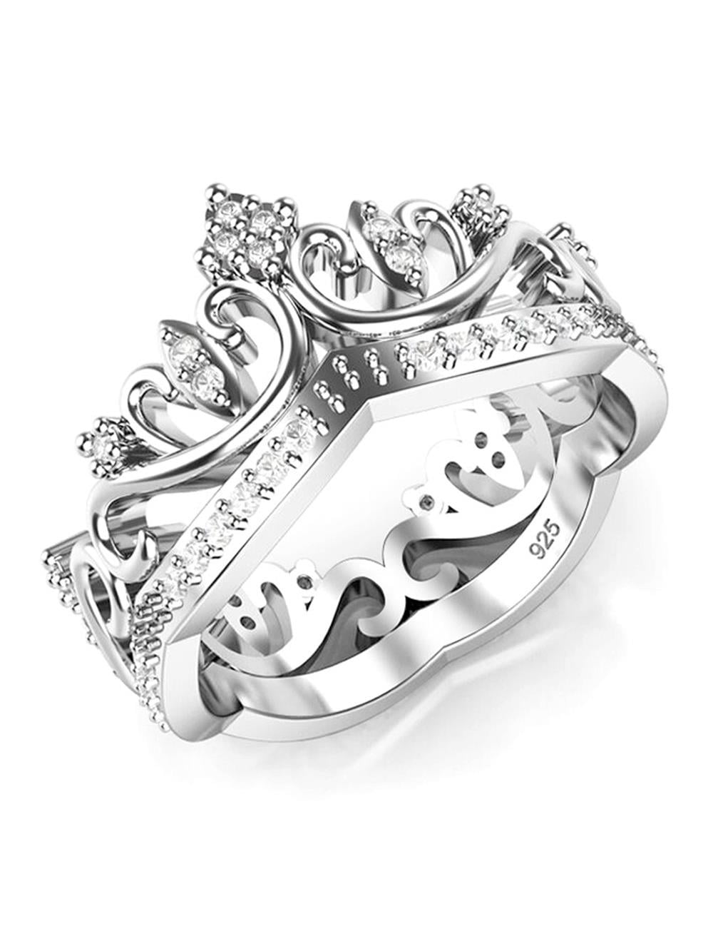Sz 6 Sterling Silver Cubic Zirconia Princess Crown CZ Band Ring ...