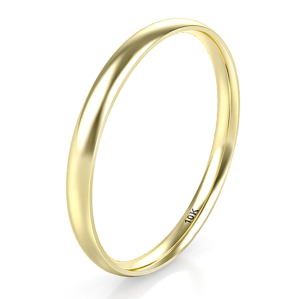 Sz 7.5 Solid 10K Yellow Gold 2MM Round Dome Comfort Fit Wedding Band ...