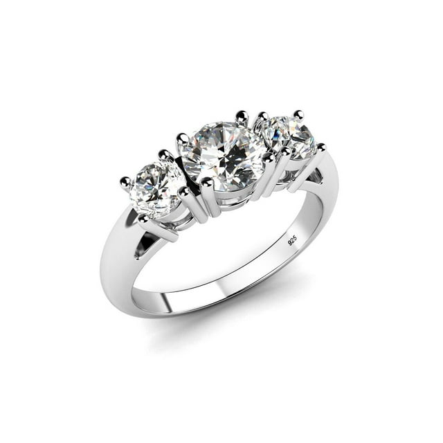 Sterling Silver 925 Wedding Fine Jewelry, Size 7 Cubic Zirconia CZ 3 ...