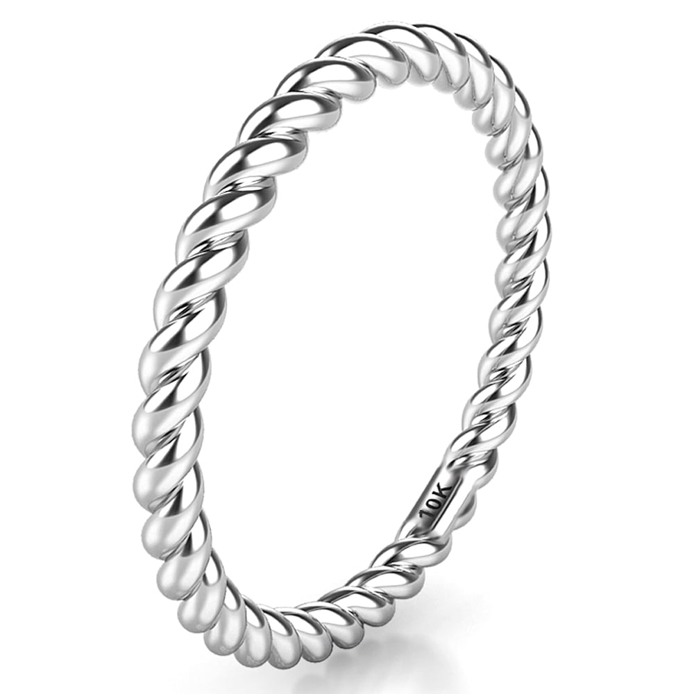 Sz 9.0 Solid 10K White Gold 2MM Eternity Rope Comfort Fit Wedding Band ...