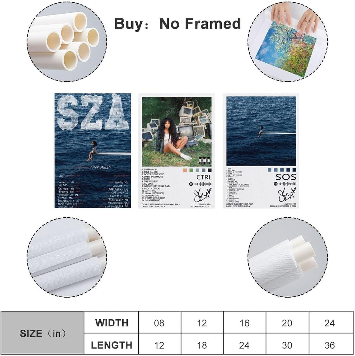 Sza Poster (3 Pcs12 * 18 Inch) Album Cover Music Posters For Room ...