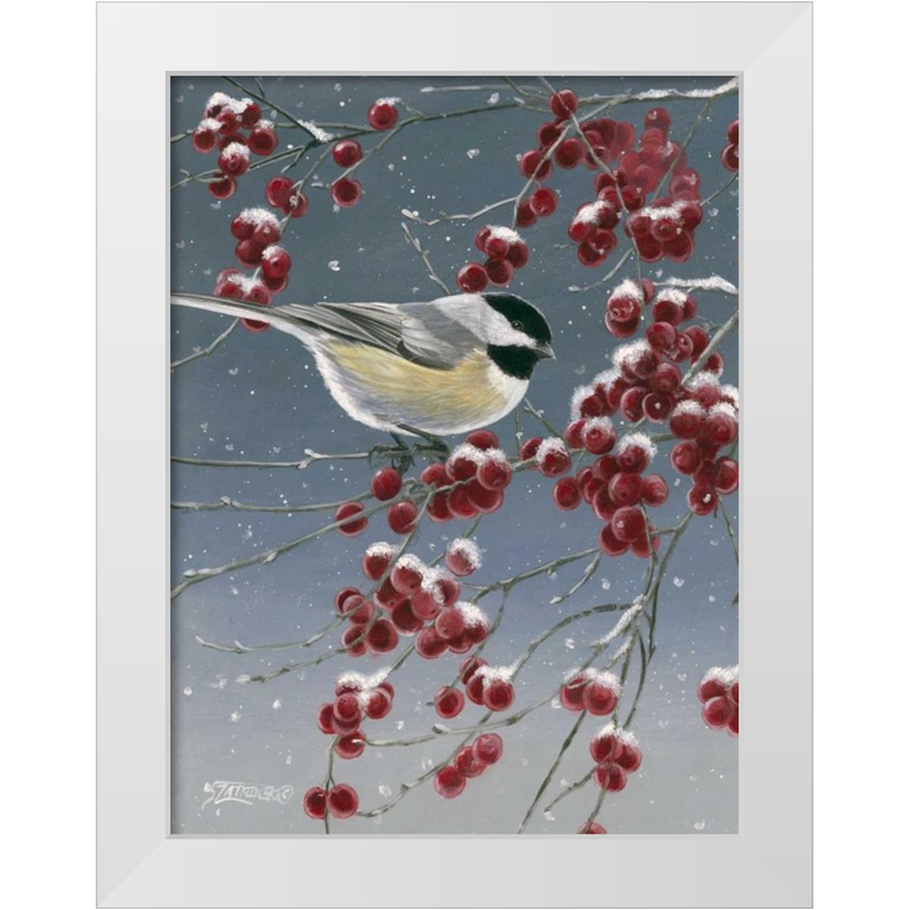 Szatkowski, Fred 19x24 White Modern Wood Framed Museum Art Print Titled - Winter Chickadees I ...