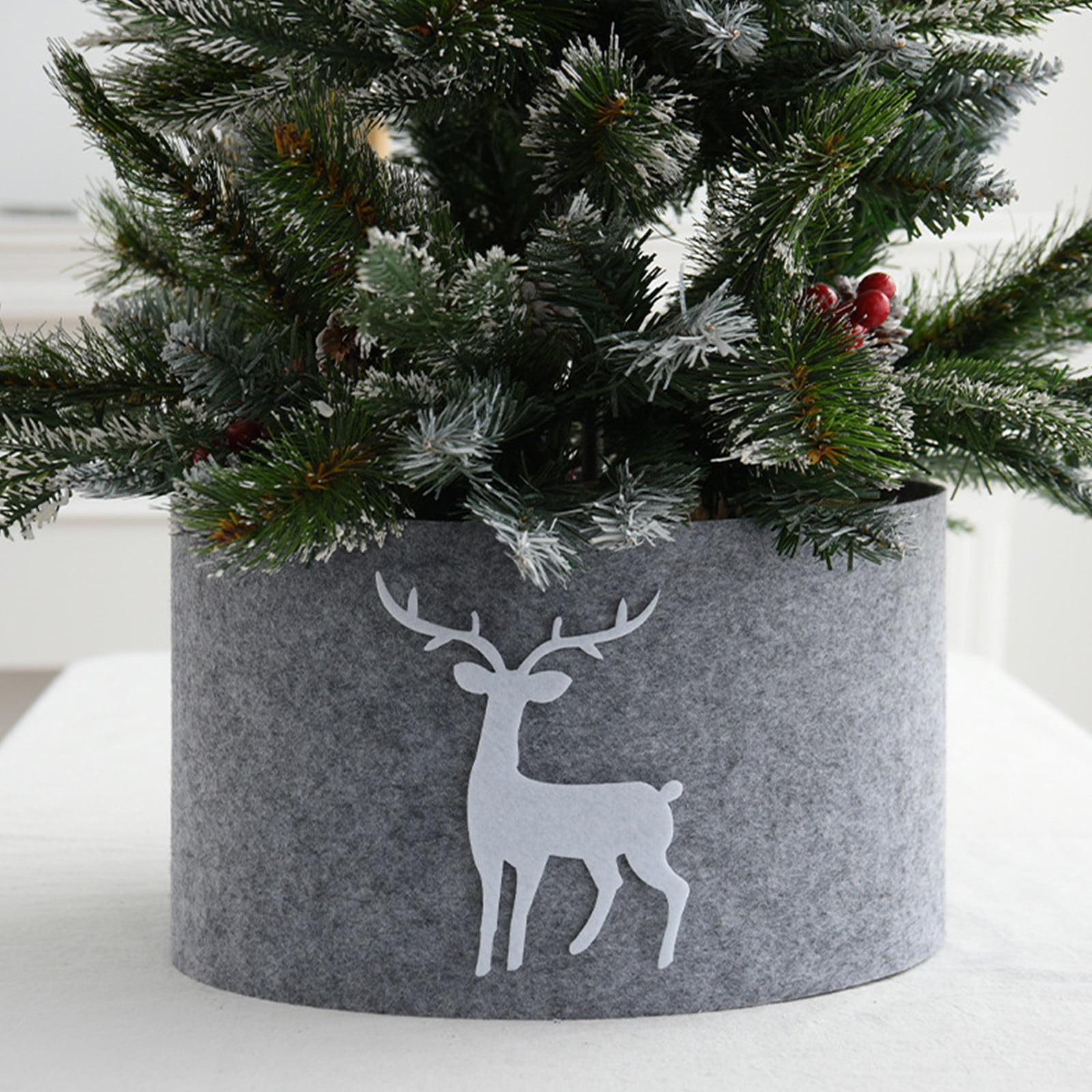 Szbaoan Christmas Tree Skirt, Red Gray Non-Woven Fabric Foot Cover for ...