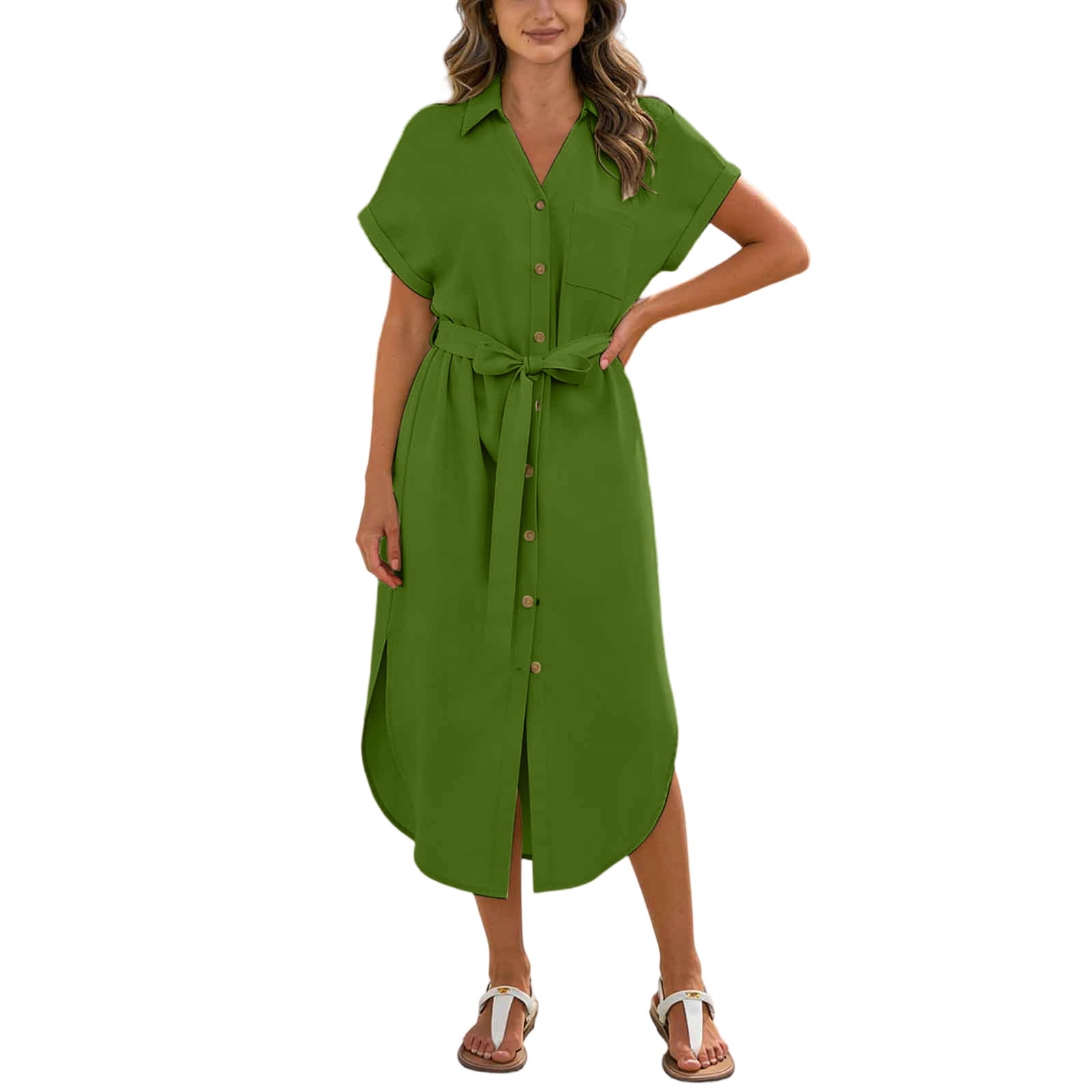 SzhihuiwDresses for Women 2026 Plus Size Fashion Short Sleeve Button ...