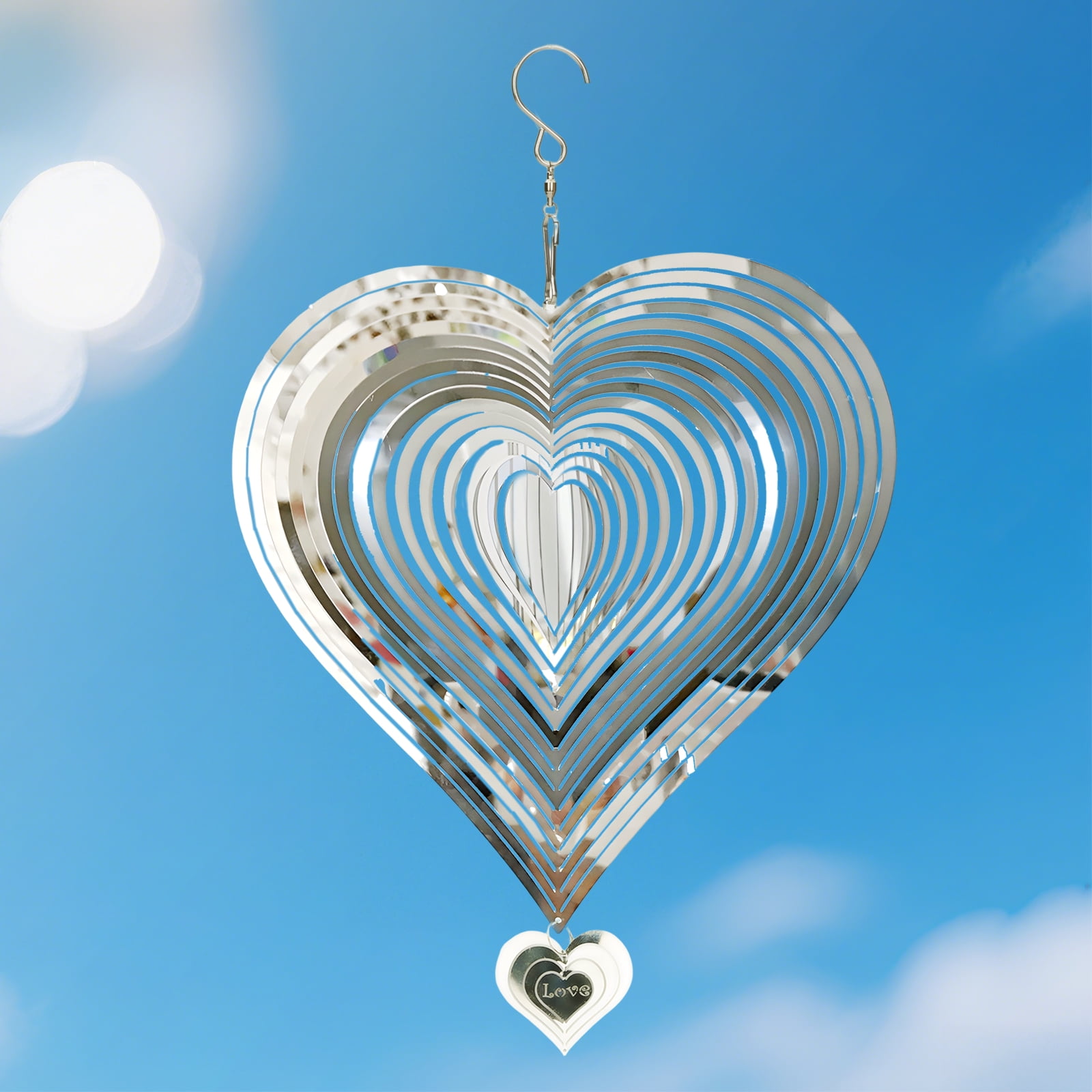 Sziqiqi 3D Heart Wind Spinner: Sliver Gradient Stainless Steel Yard ...