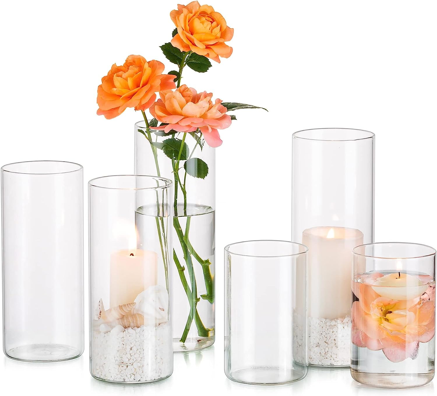 Sziqiqi Clear Cylinder Vases Set, Glass Centerpieces, Candle Holders ...