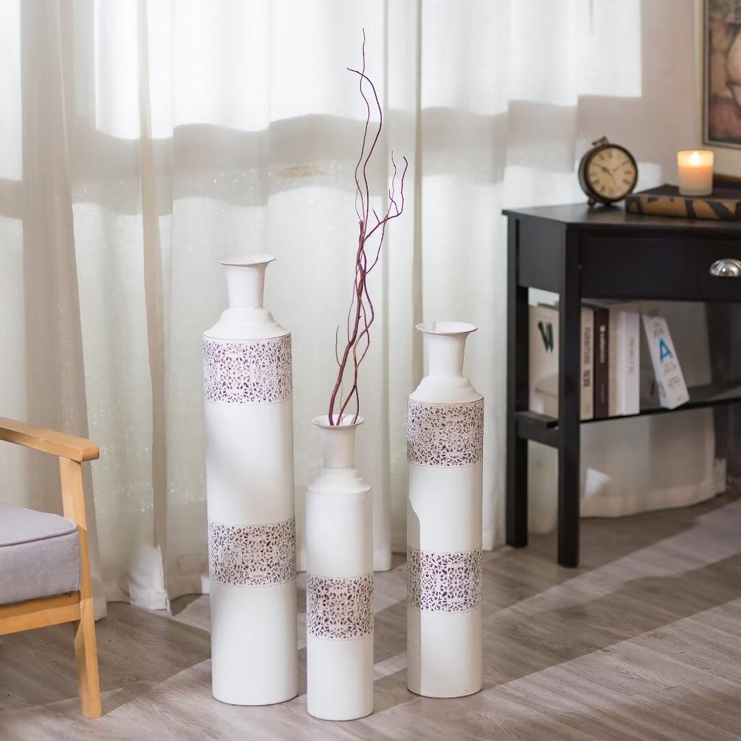 Sziqiqi Floor Vase Tall White Vases - Extra Large Metal Flower Vase Set ...