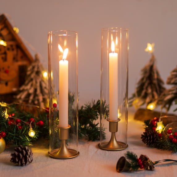Sziqiqi Gold Hurricane Candle Holders Set of 2: Tall Clear Glass ...