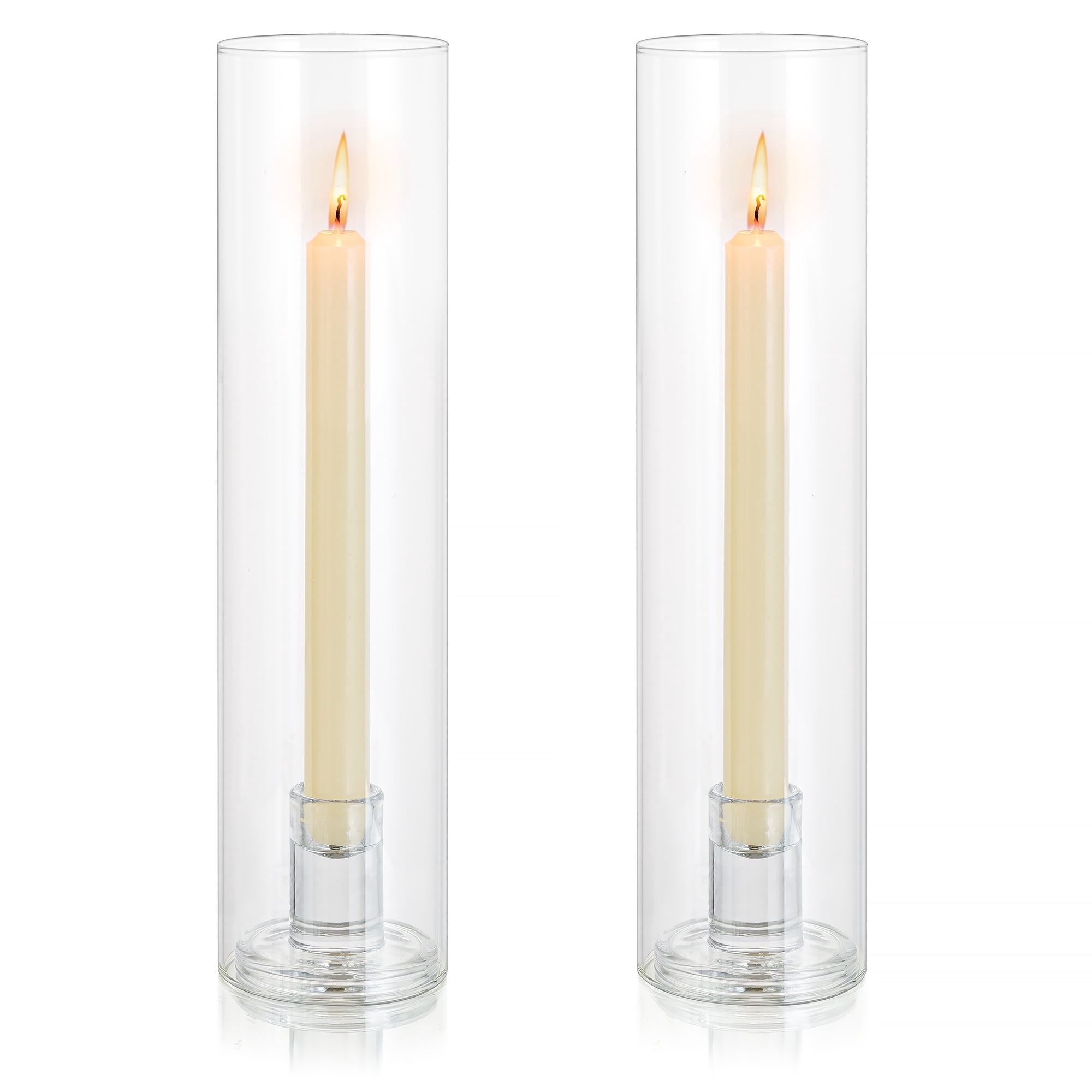 Sziqiqi Elegant Glass Candlestick Holders, 2 Pcs Clear Tall Hurricane ...