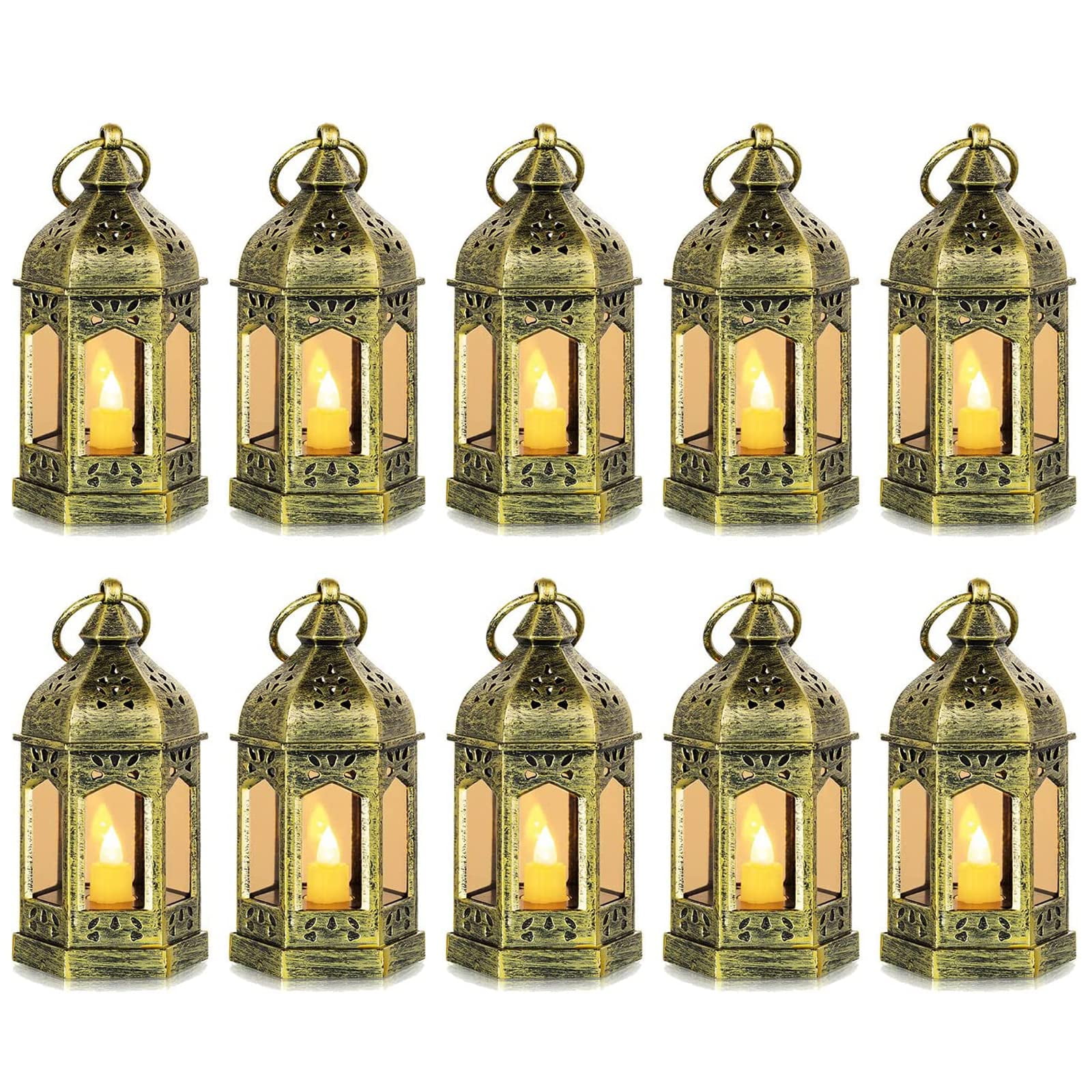 Sziqiqi 10pcs Mini Gold Lanterns with LED Candles: Decorative Wedding ...