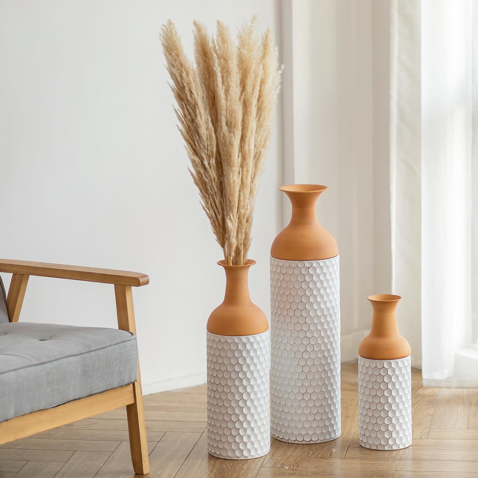 Sziqiqi Rustic White Floor Vases Set of 3: Metal Extra Large Vase for ...