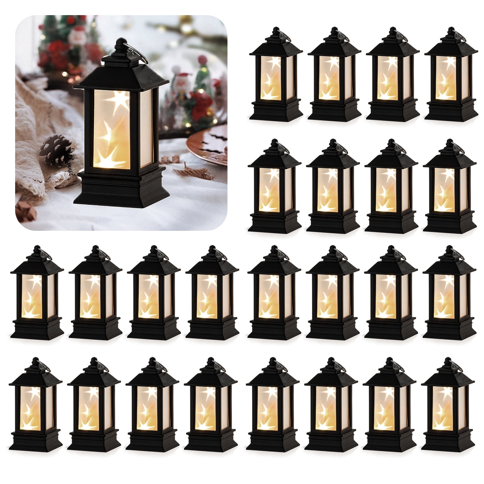 Sziqiqi Set of 24 Mini Starry Lanterns with LED Lights: Black Small ...