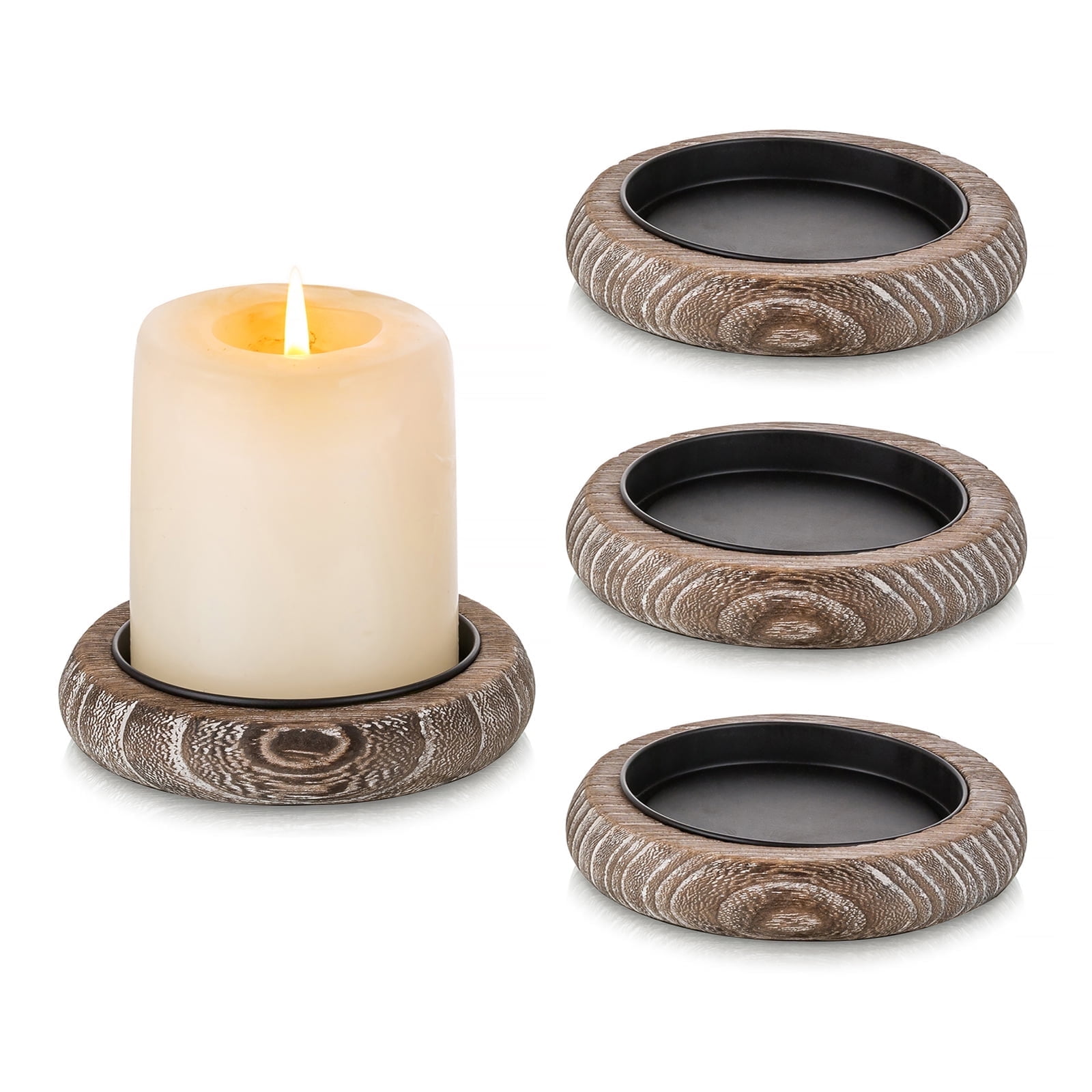 Sziqiqi Set of 4 Farmhouse Wood Candle Holders Set of 4: Rustic ...