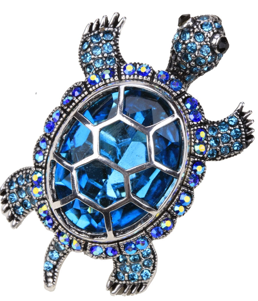 Szxc Blue Big Turtle Pin Brooch Pendant 2-in-1 for Women Blouse Jacket ...