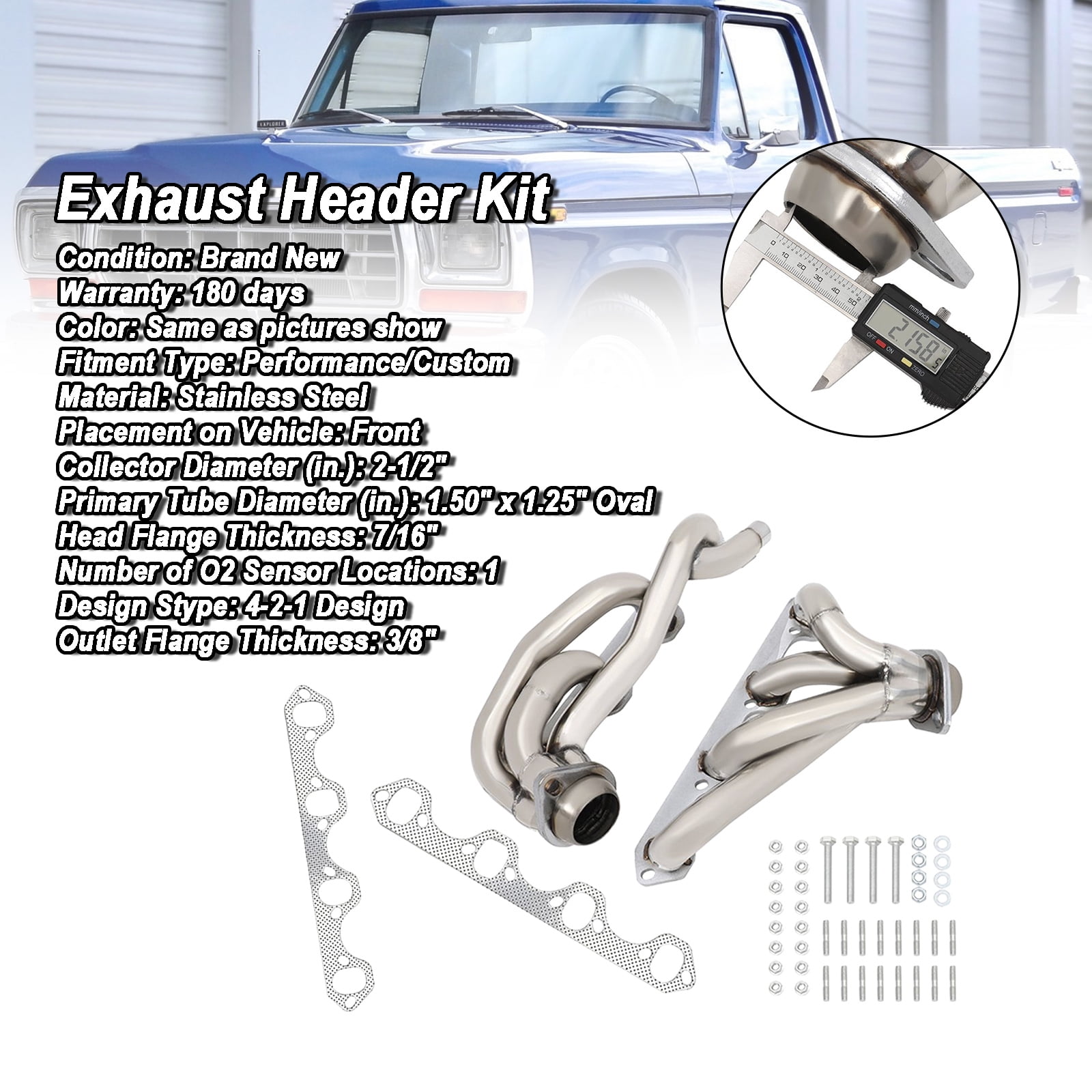 Jcarpart T-304 Shorty Exhaust Headers, Stainless Steel, Fits Ford F150 ...