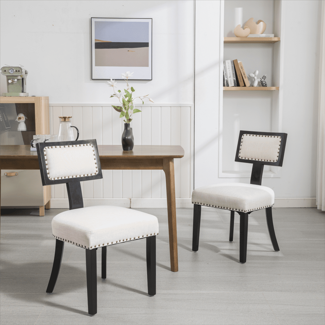 T Back Dining Chairs Set Of 2, Linen Fabric Kitchen Chair with Rivet ...