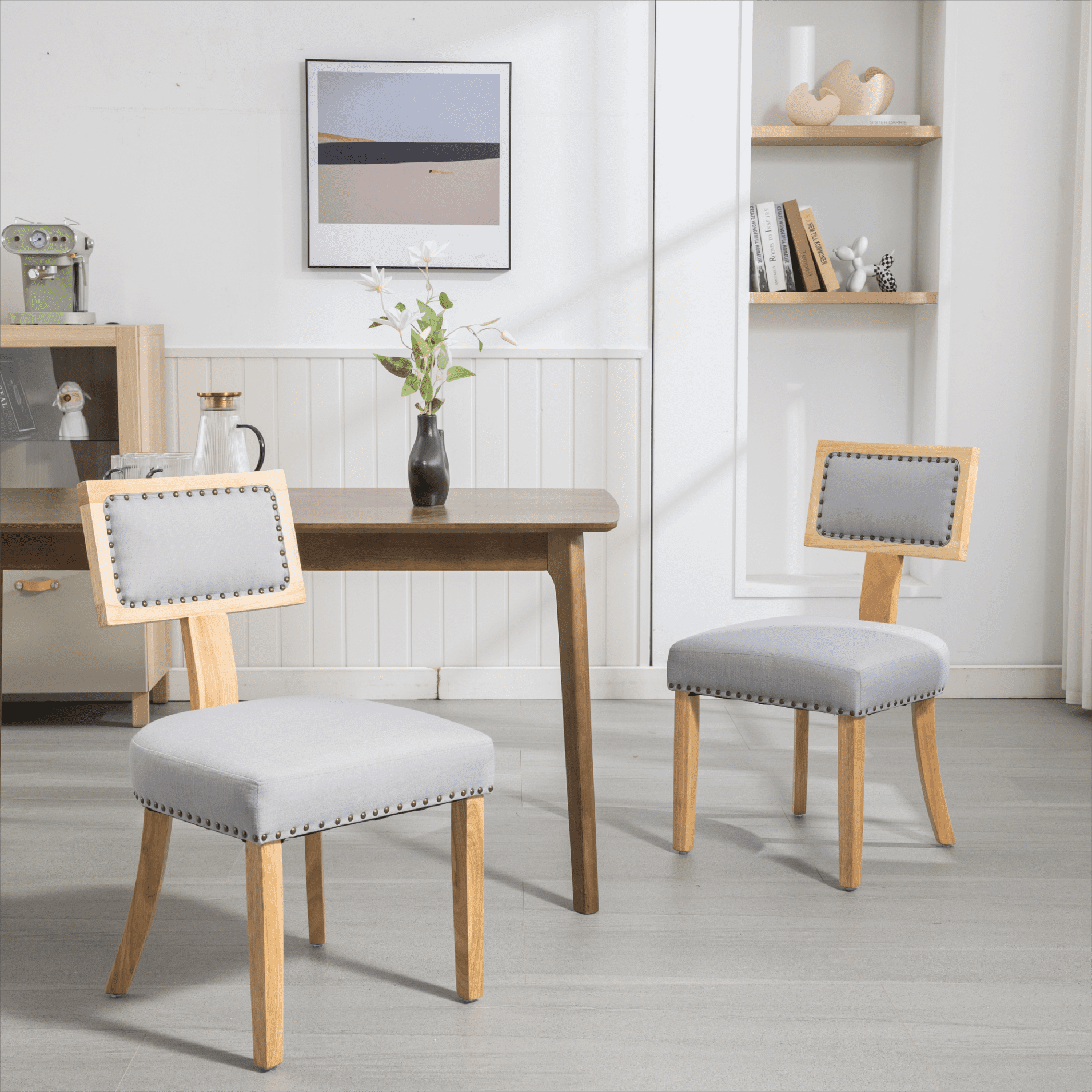 T Back Dining Chairs Set Of 2, Linen Fabric Kitchen Chair with Rivet ...
