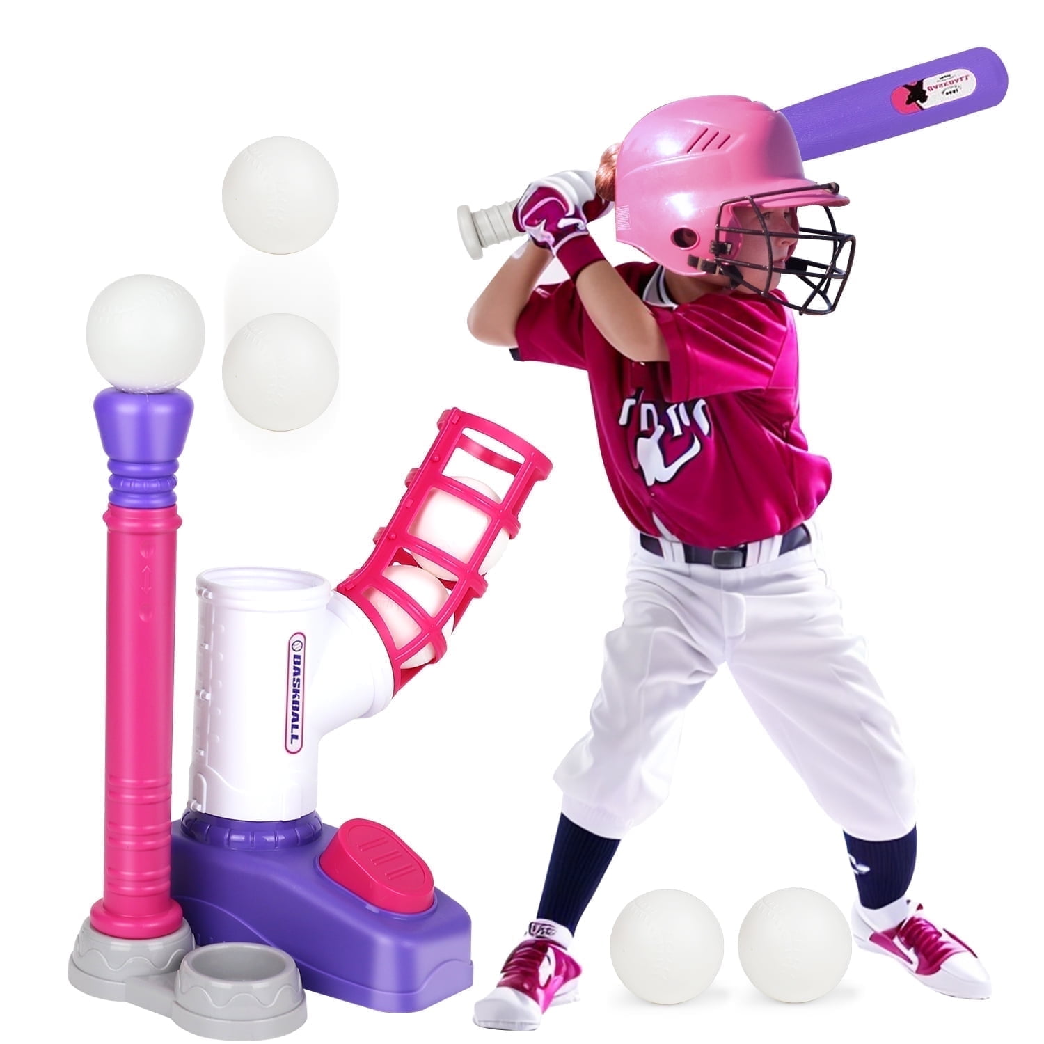 T Ball Set Toys, Baseball Sports & Outdoors Toy with 6 Balls & Auto ...