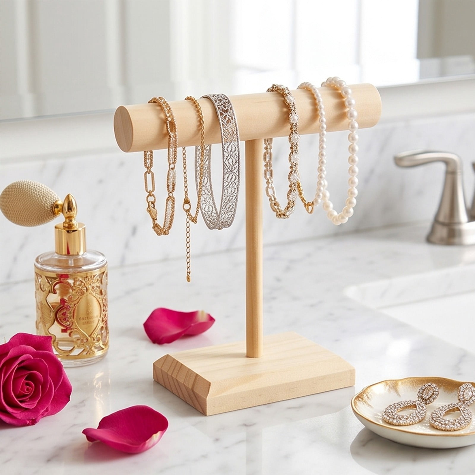 T Bar Wooden Jewelry Display Stand for Jewelry and Necklaces ...