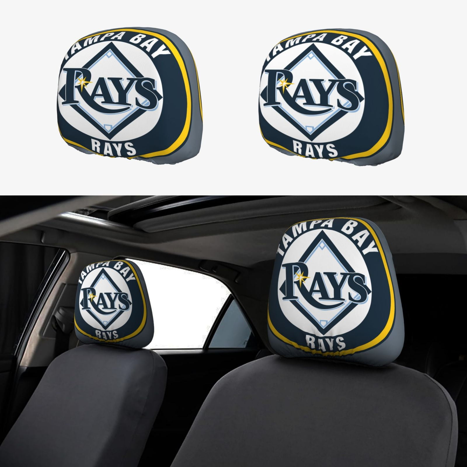 T_Bay_Rays 2025 2-Pack Team Car Headrest Covers – Personalized Baseball Fan Gift Set with Team ...