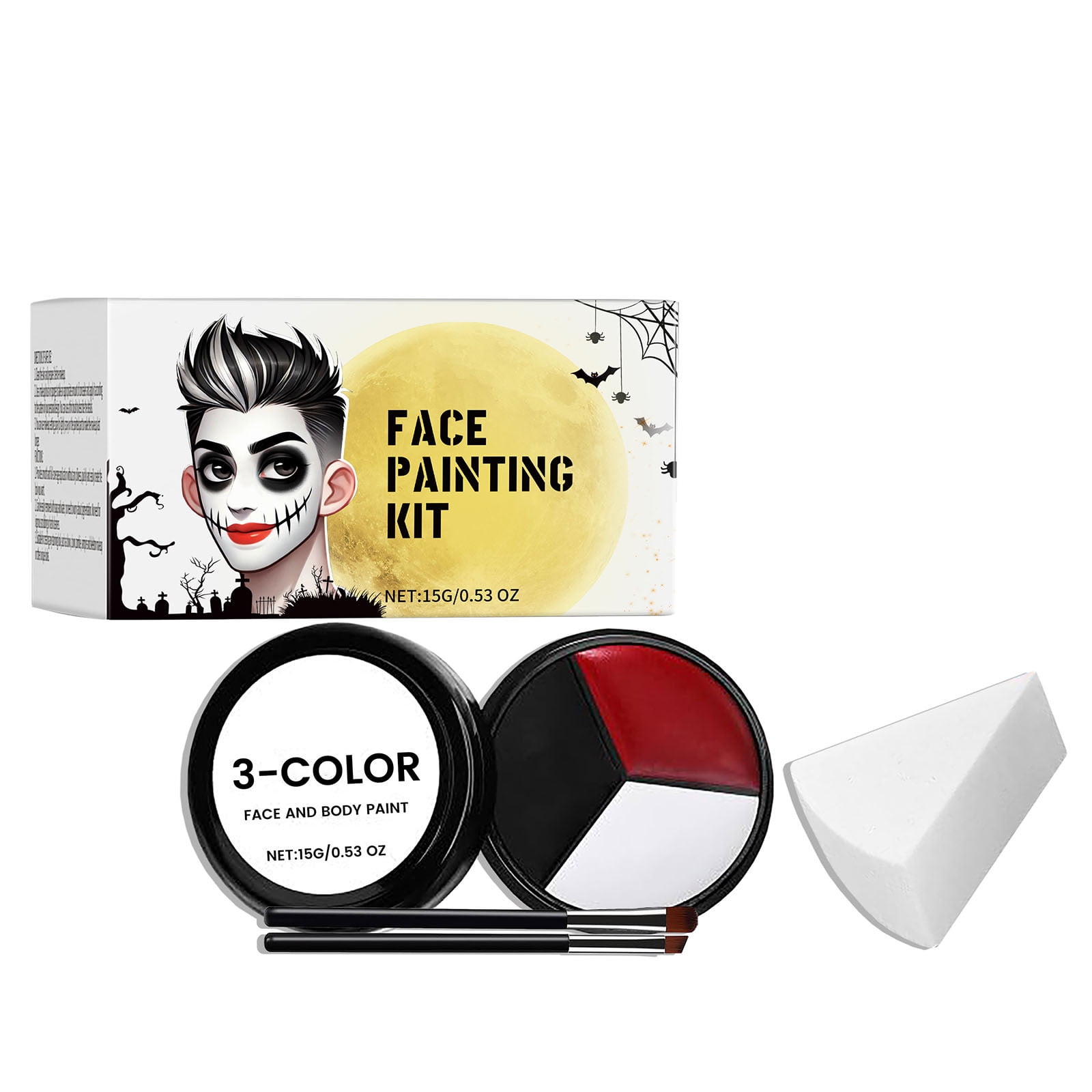 T Black White Red Face Body Paint Colors Clown Makeup Kit With Sponge ...
