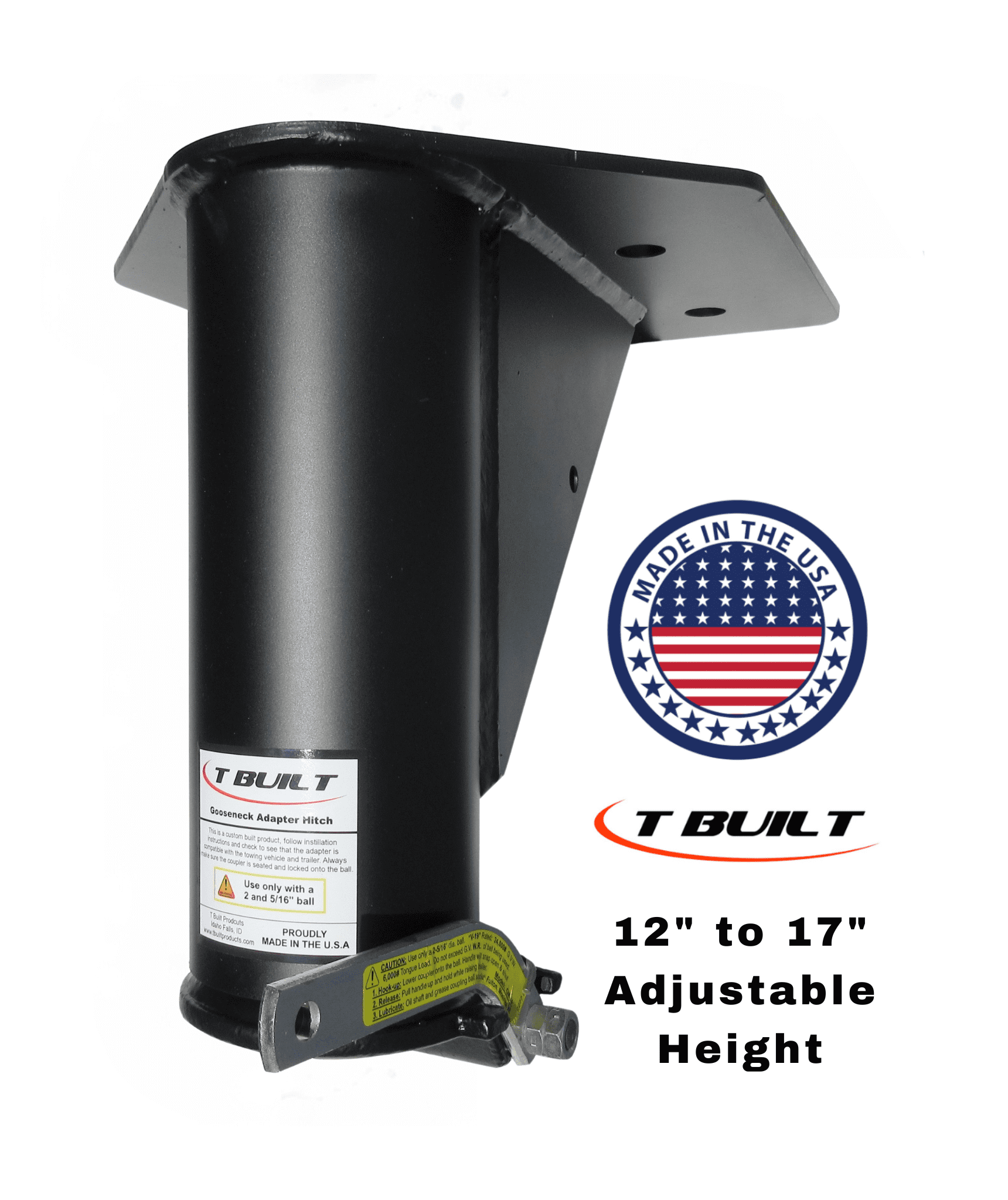 "T Built Adjustable 5th Wheel to Gooseneck Adapter Hitch, 12""-17 ...