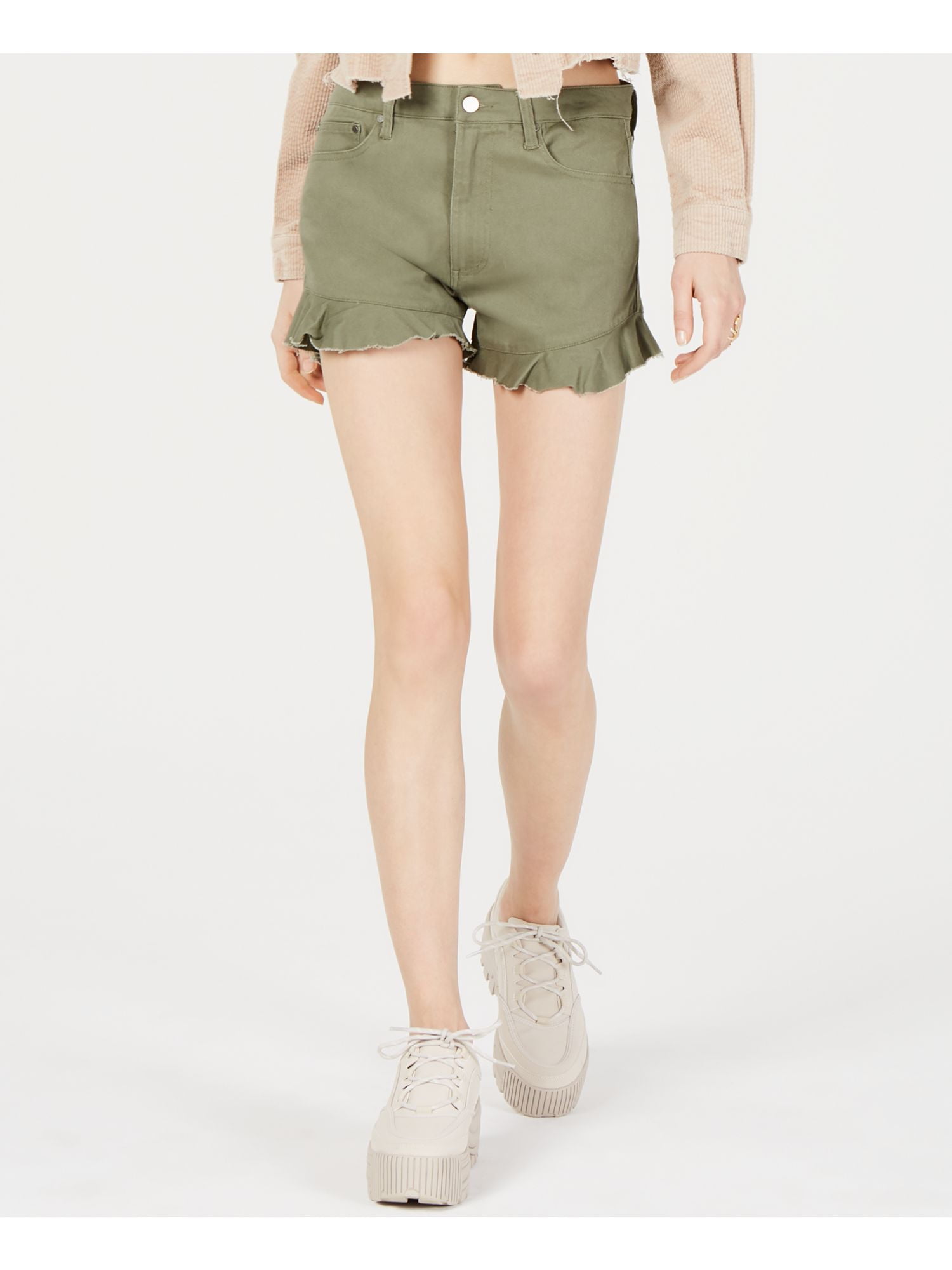 T.D.C. Womens Green Ruffled Shorts 0 - Walmart.com