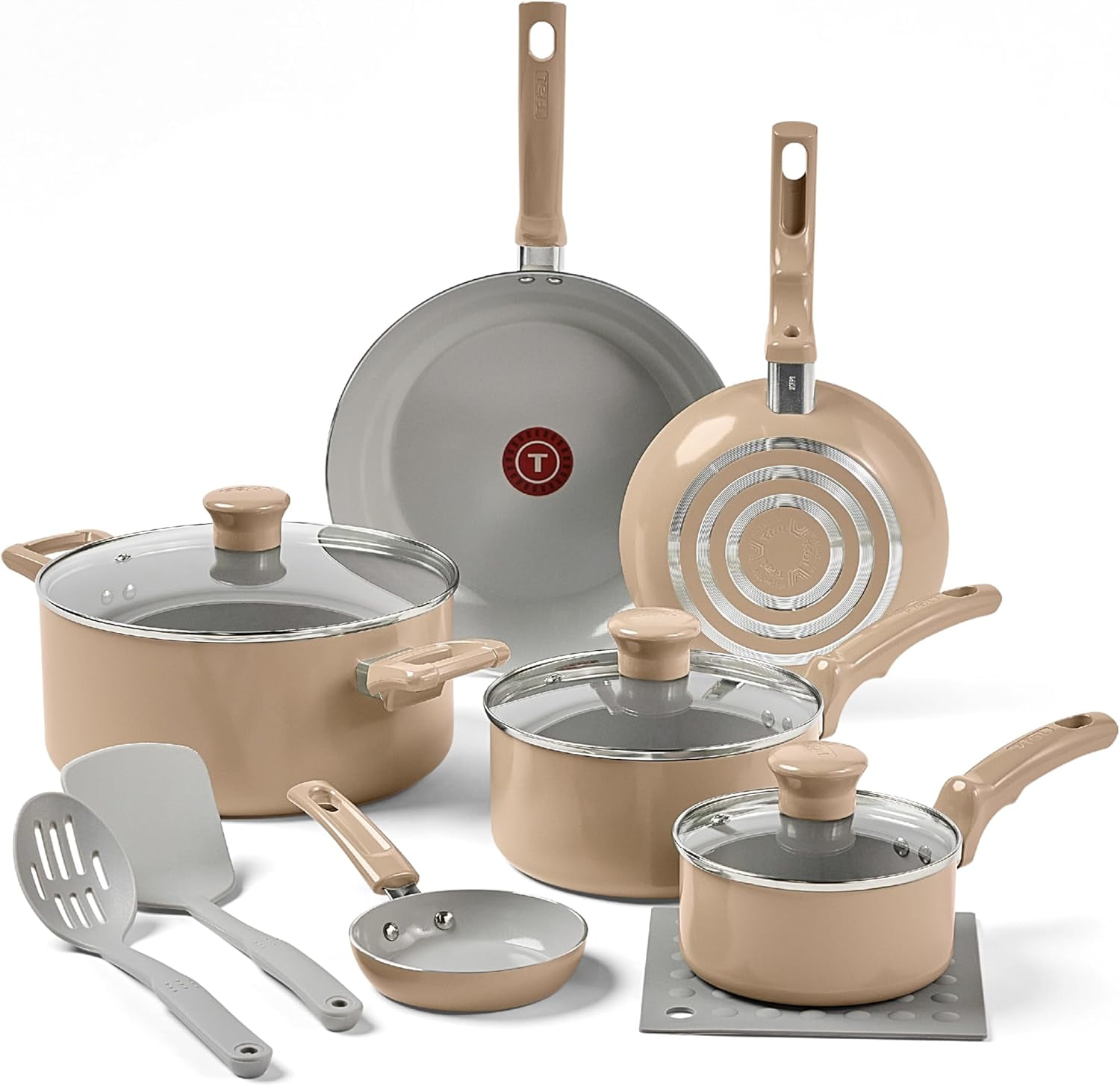 T-Fal 12pc Simply Cook Ceramic Cookware Set Beige - Walmart.com