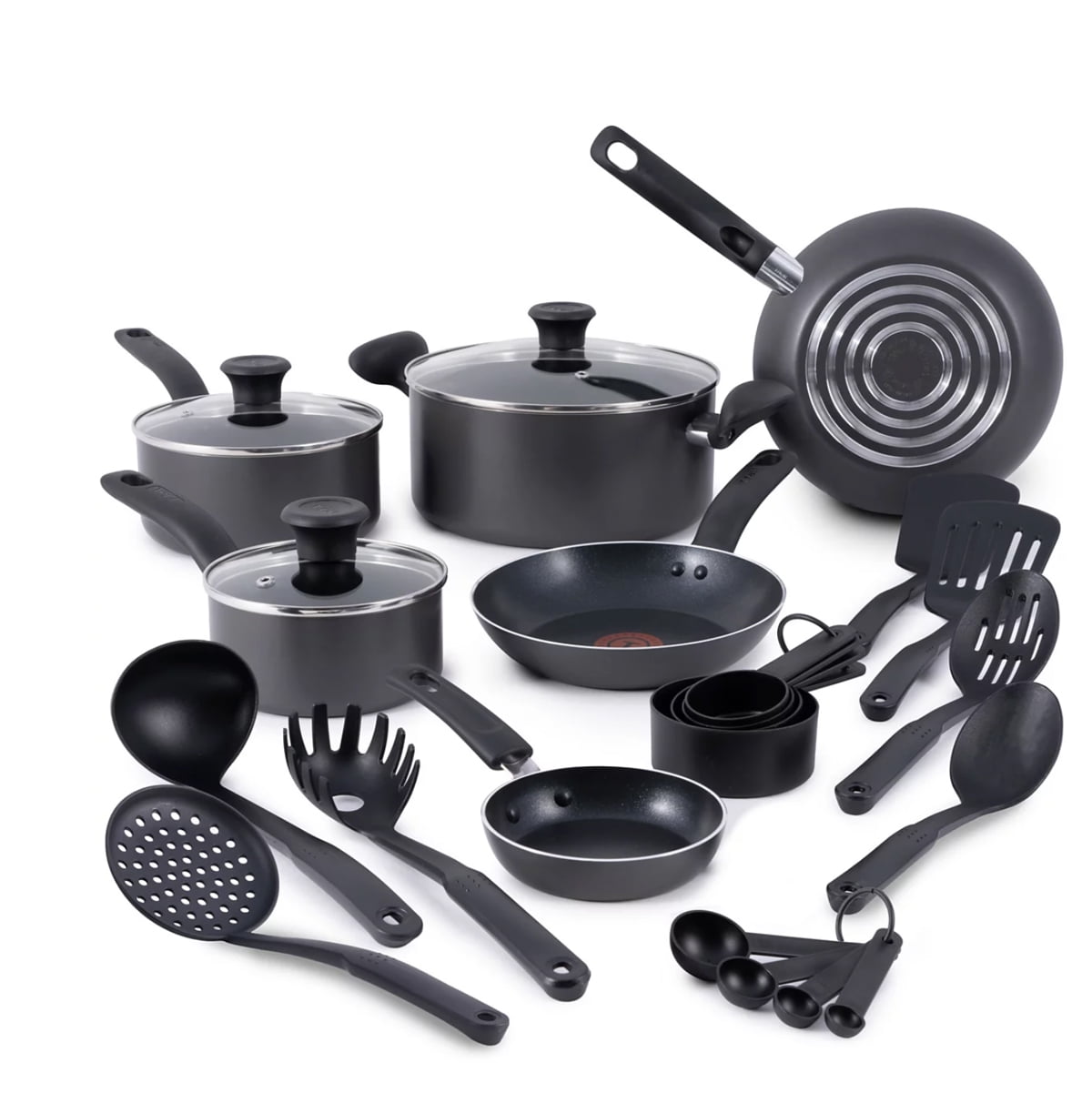T-Fal Initiatives Aluminum Nonstick 18 PC Cookware Set - Walmart.com