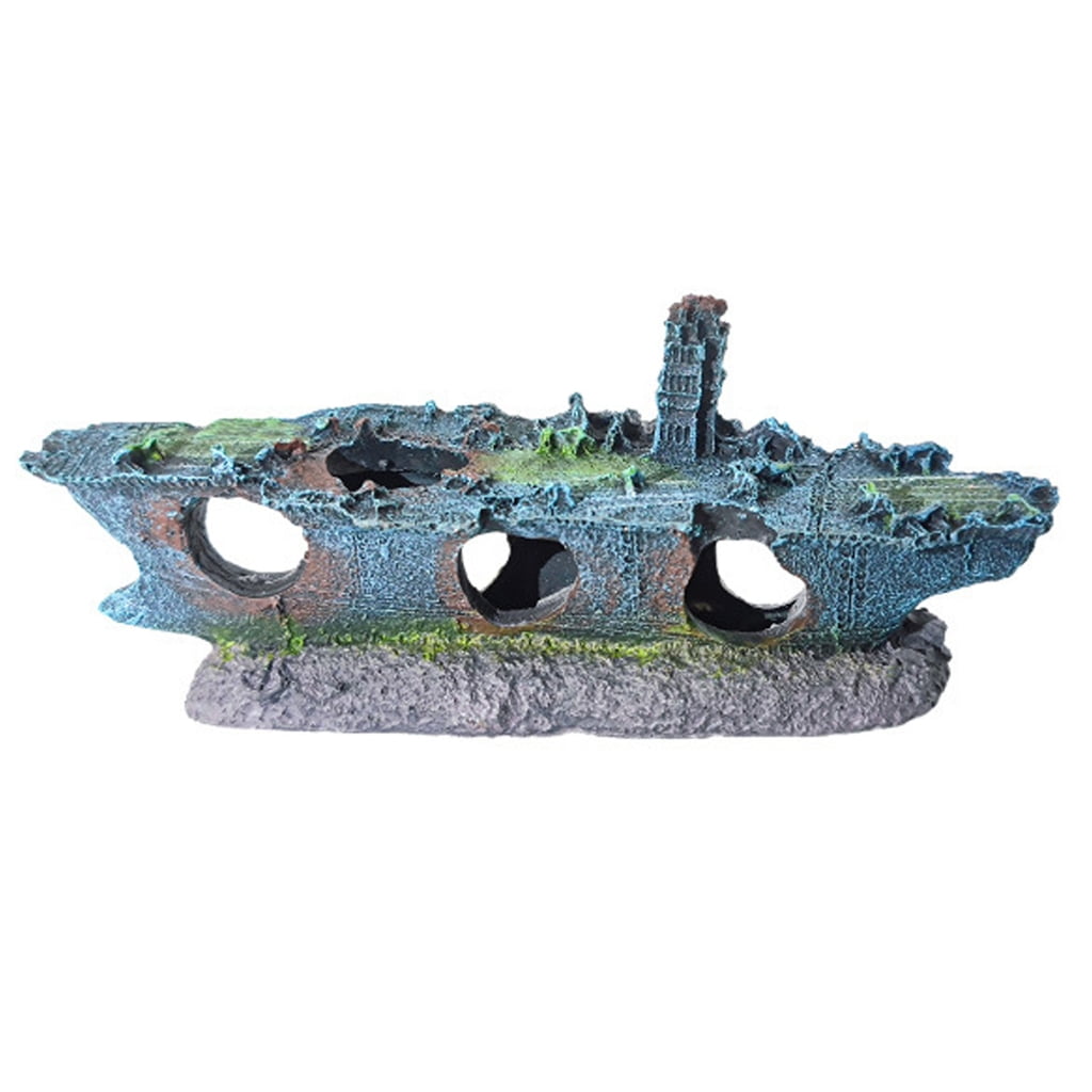 T-HOTLYST Aquariums Resin Wrecked Ship Fishtanks Ornament Shrimp Fish ...