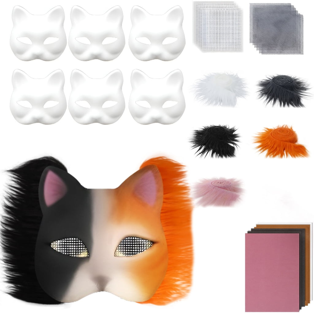 T-HOTLYST Cats Foxes Mask with Furs Eye Meshes Gem Sticker,Therians ...