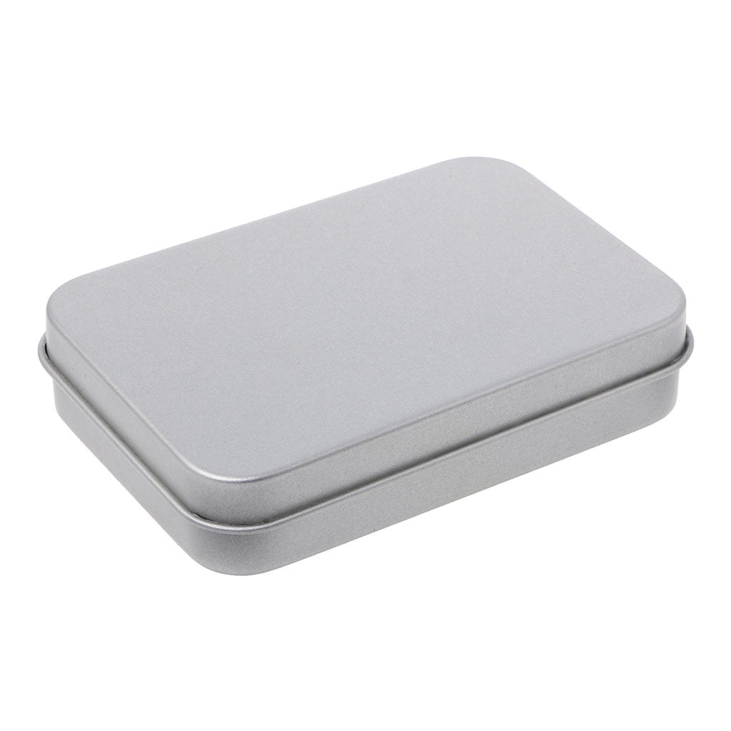 T-HOTLYST Tinplate Storage Box Metal Silver Rectangle Portable Coin ...