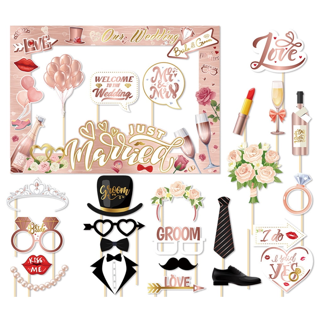 T-HOTLYST Wedding Party Photo Booth Props and Frame Funny Backdrop ...