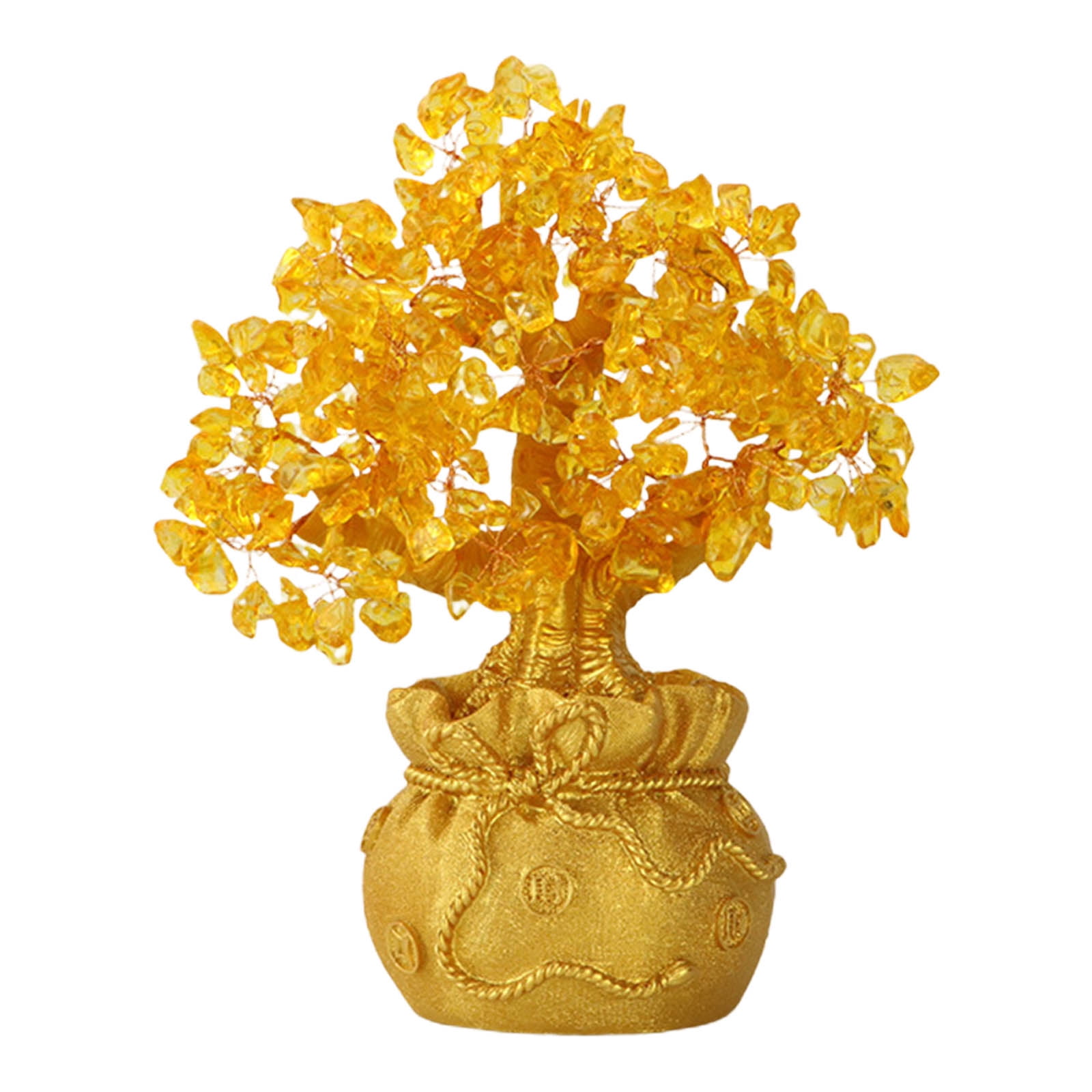 T-HOTLYST Yellow Crystal Lucky-Tree Desktop Ornament Chinese Feng Shui ...