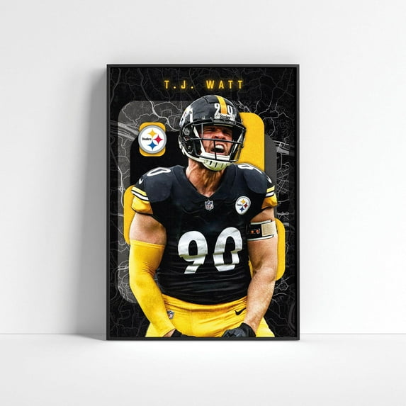 T.J. Watt Pittsburgh Poster – NFL Defense Icon Size 24x36 Unframed ...