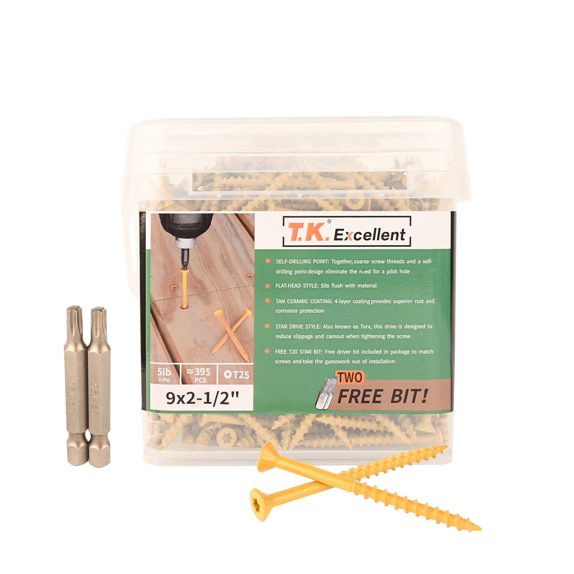 T.K.Excellent Deck Screws 2-1/2 in Rust Resistant Wood Screw 395 Pcs ...