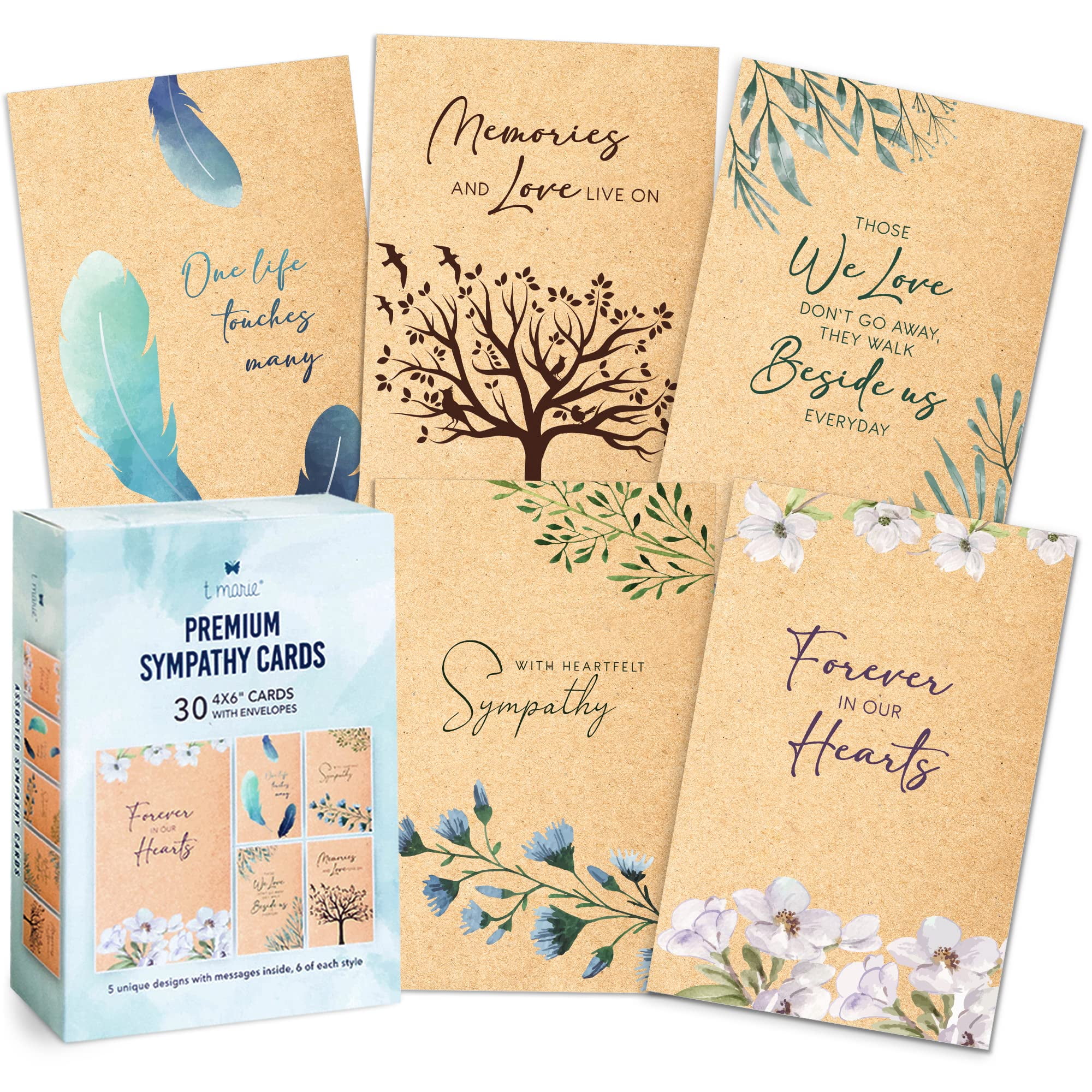 T MARIE 30 Sympathy Cards Assortment Box with Envelopes - 4x6” Kraft ...
