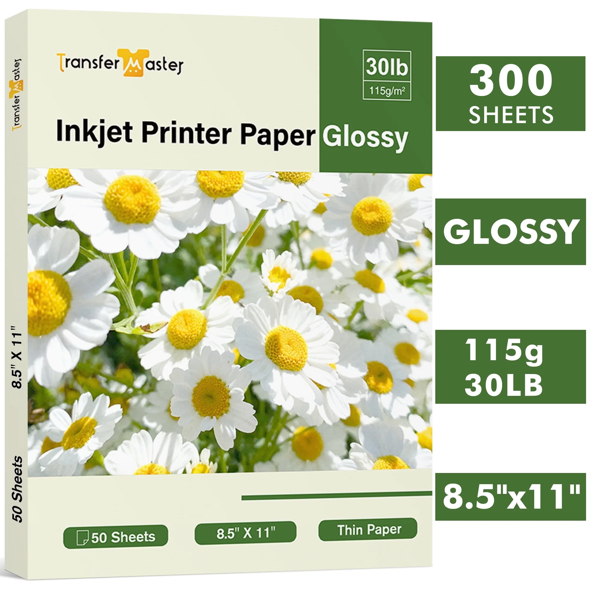 T-Master 300 Sheets 8.5x11 Thin Glossy Printer Paper for Inkjet Printes ...