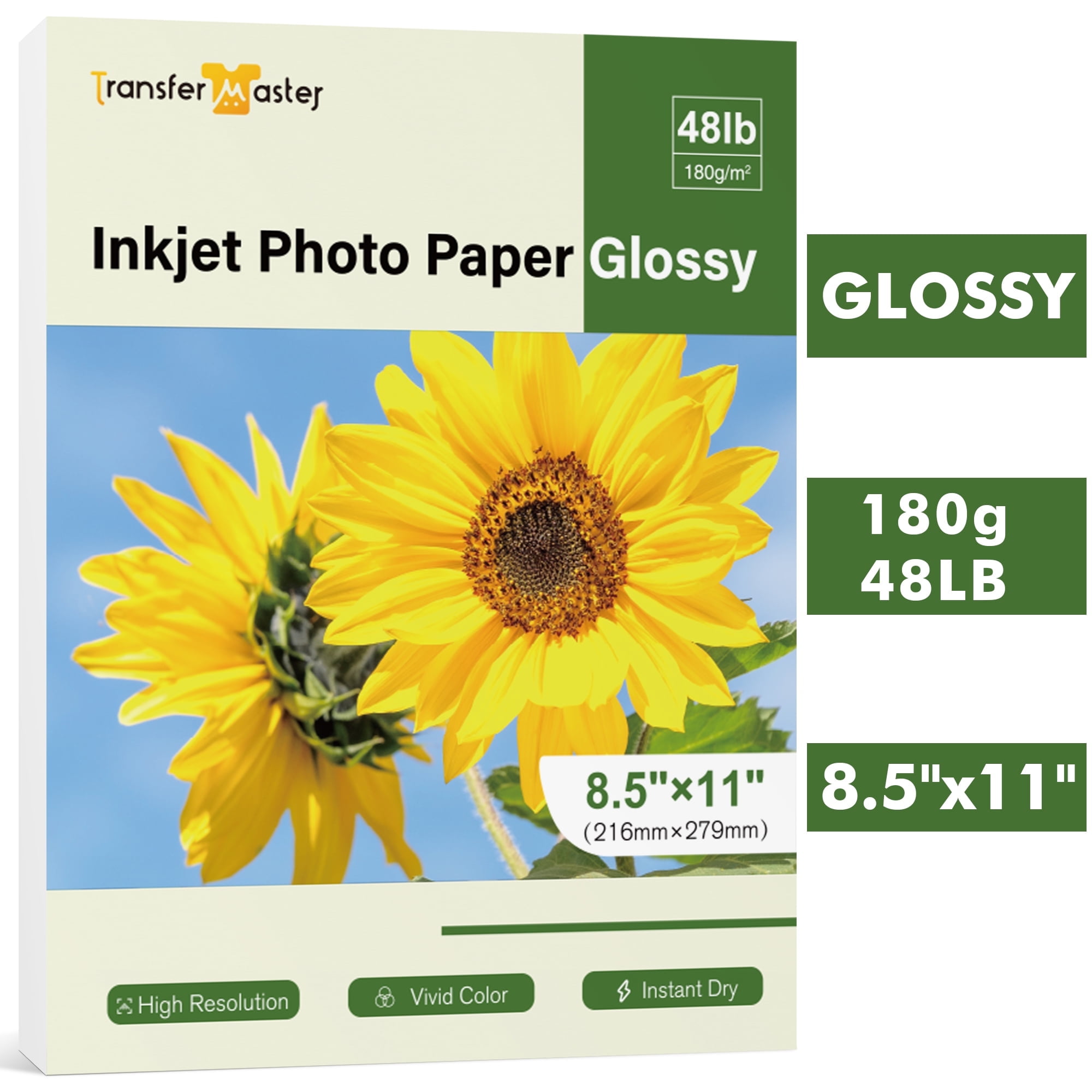 T-Master Premium White Glossy Inkjet Photo Paper 8.5x11 48lb 10Mil ...
