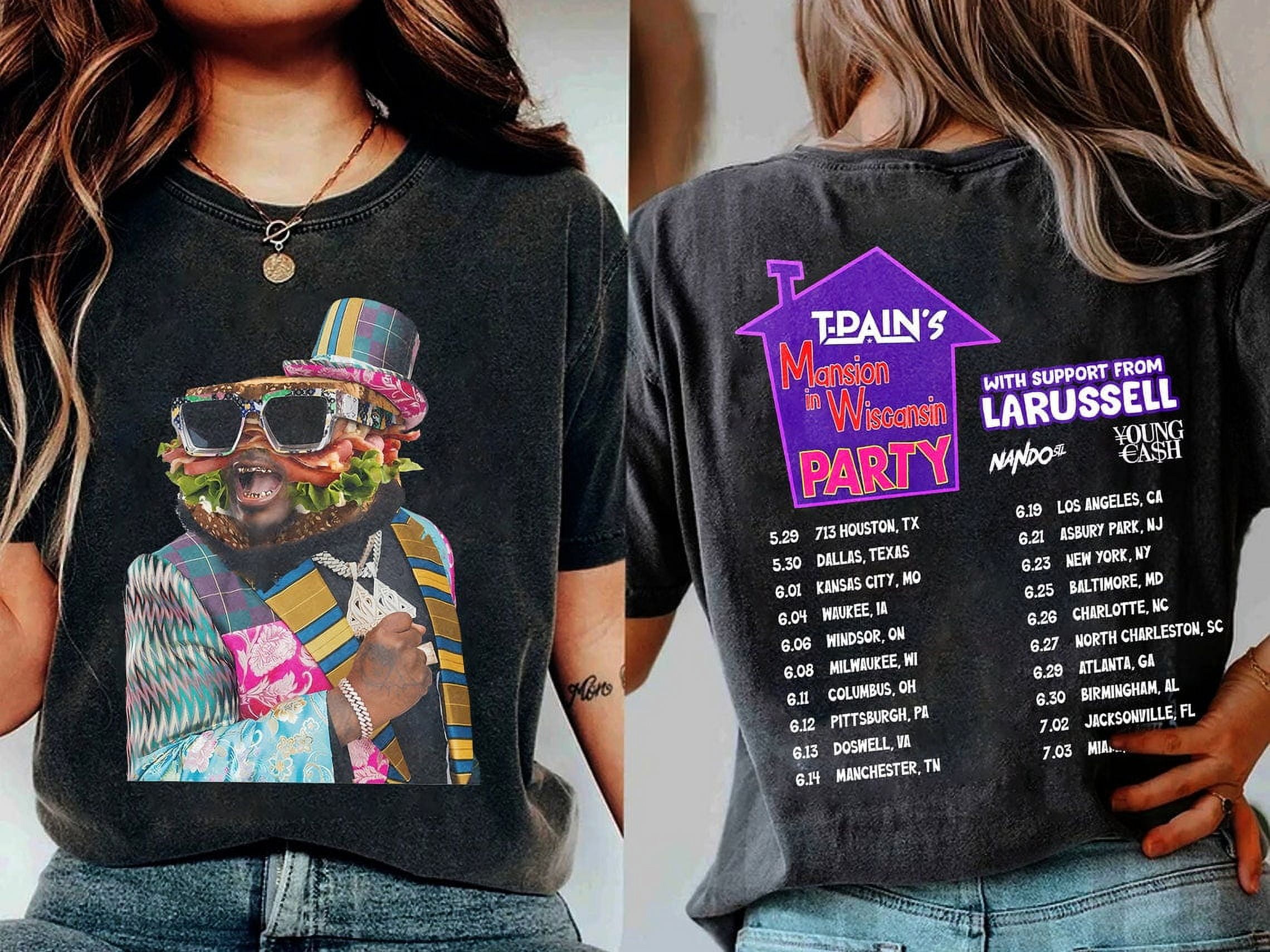 T-Pain 2024 Tour DARK HEATHER Shirt, Mansion In Wiscansin Party Tour ...