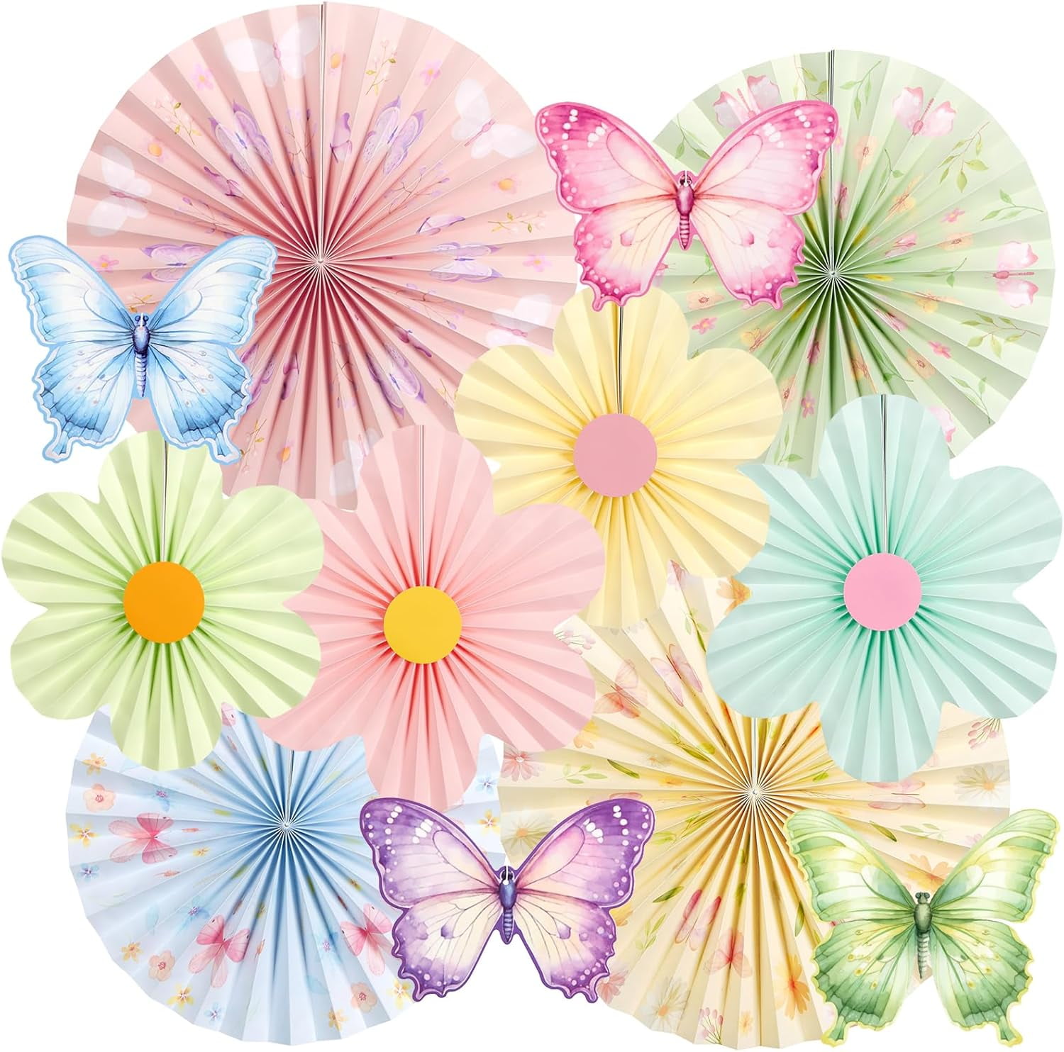 T Pastel Butterfly Garden Paper Fan,Paper Flowers Decorations for Wall ...