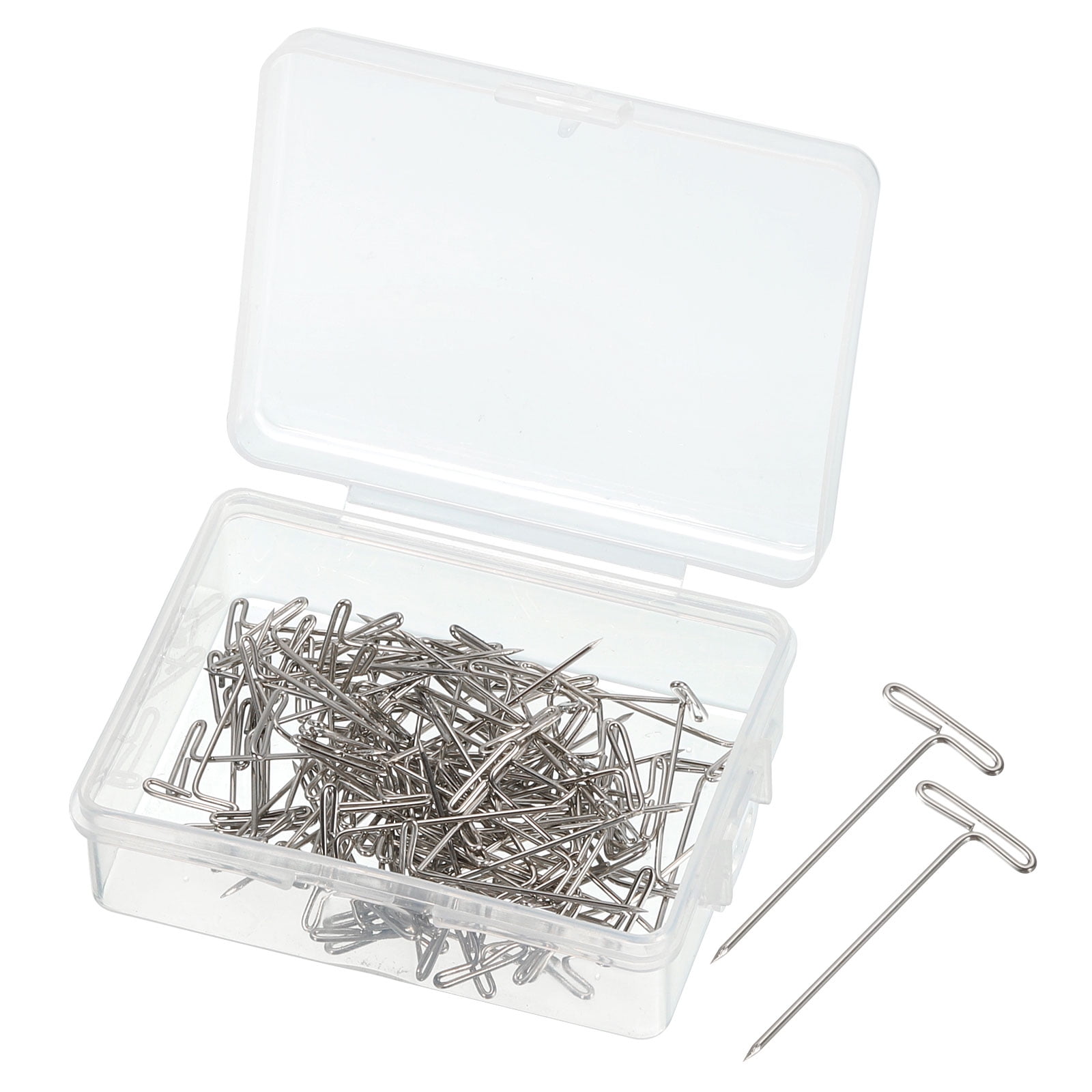 T Pins, 100 Pack 1 Inch - Nickel Plated Steel Wire Wig T-pins with Plastic Box for Blocking ...
