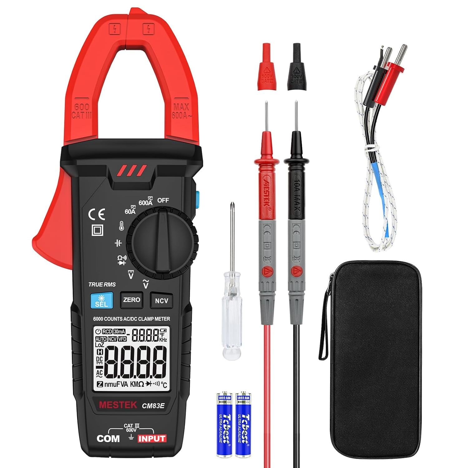 T-RMS Digital Clamp Meter 6000 Counts Multimeter Voltage Tester Auto ...