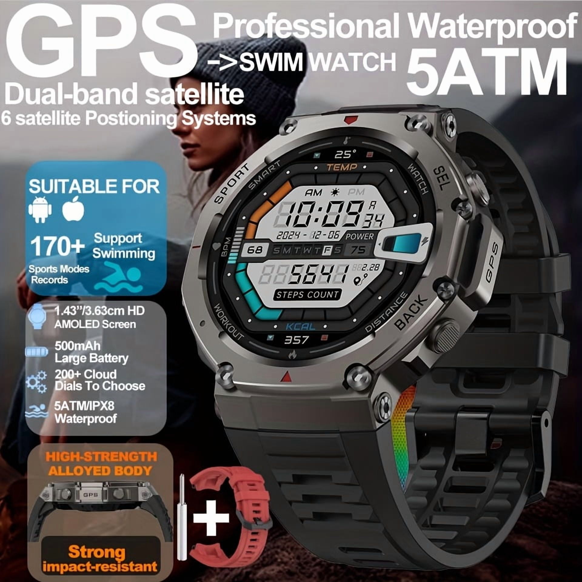 T-Rex 3 Xuanwu Black 48mm Men's GPS Smartwatch, 5ATM Swimproof, Compass ...